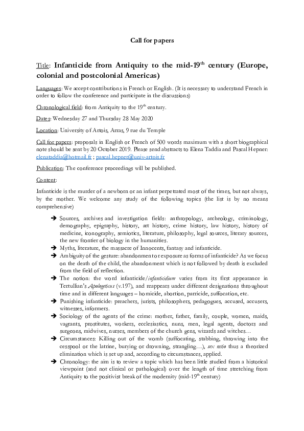 (PDF) Infanticide from Antiquity to the mid-19 th century (Europe ...