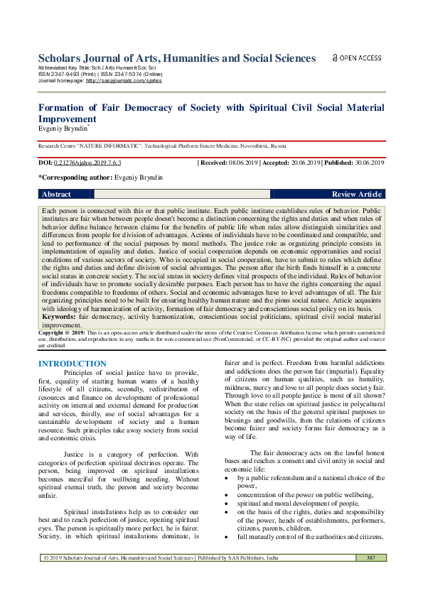 (PDF) Formation of Fair Democracy of Society with Spiritual Civil ...