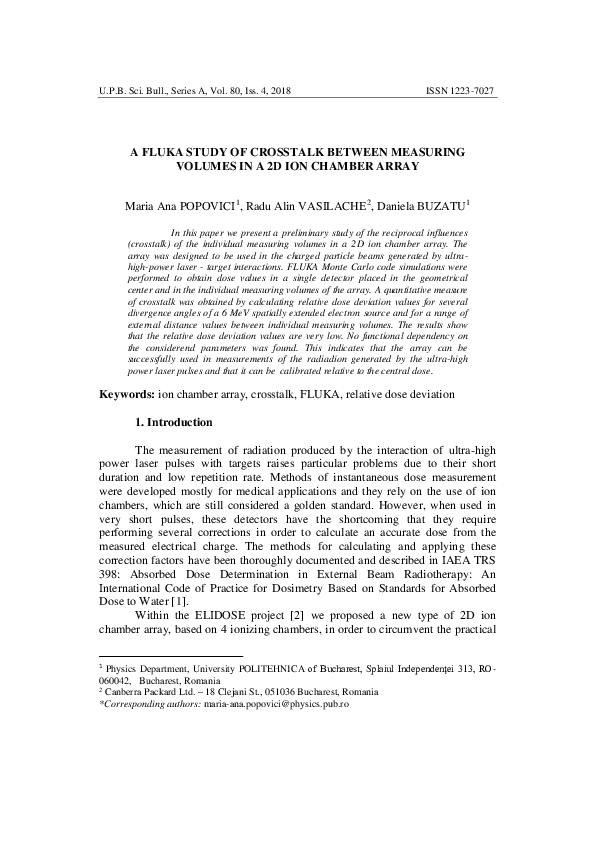 (PDF) A FLUKA STUDY OF CROSSTALK BETWEEN MEASURING VOLUMES IN A 2D ION ...