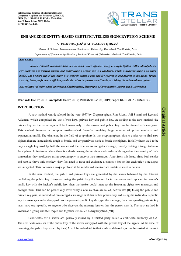 Pdf Enhanced Identity Based Certificateless Signcryption Scheme
