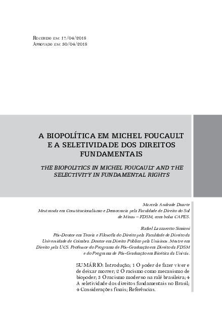 (PDF) A BIOPOLÍTICA EM MICHEL FOUCAULT E A SELETIVIDADE DOS DIREITOS ...
