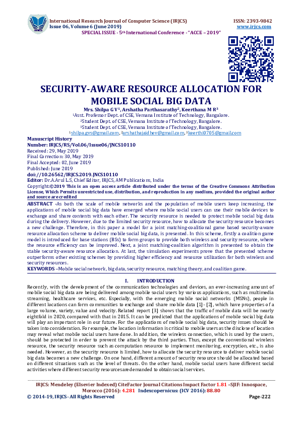 Pdf Security Aware Resource Allocation For Mobile Social Big Data