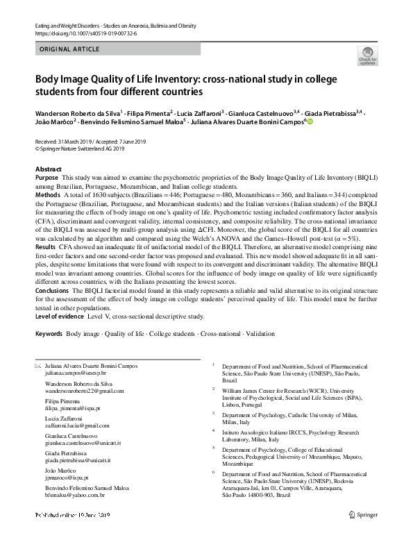 (PDF) Body Image Quality of Life Inventory: cross-national study in ...