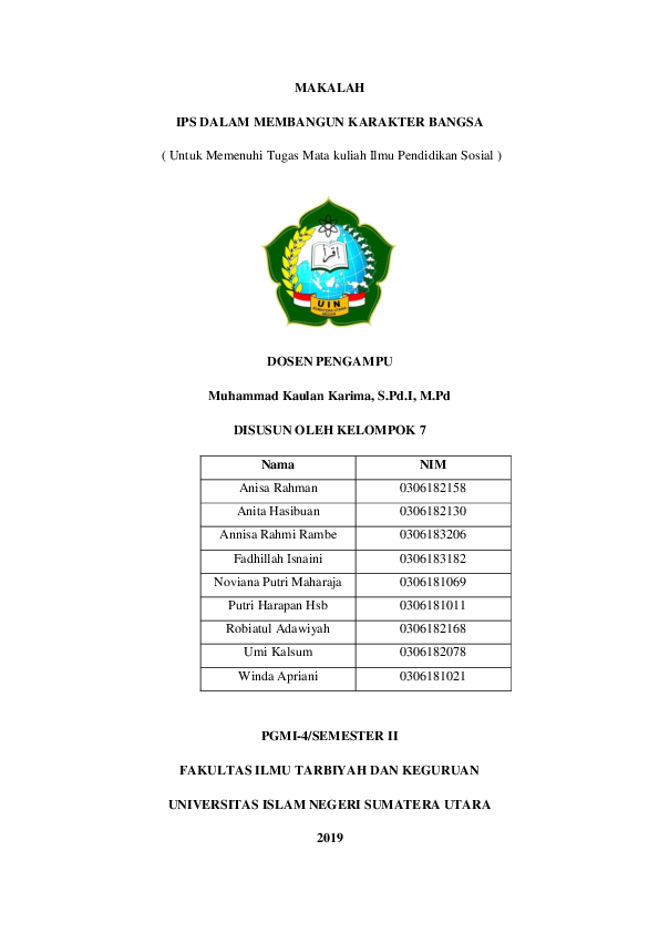 (DOC) TUGAS MAKALAH: IPS DALAM MEMBANGUN KARAKTER BANGSA