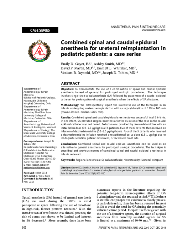 (PDF) Combined spinal and caudal epidural anesthesia for ureteral ...