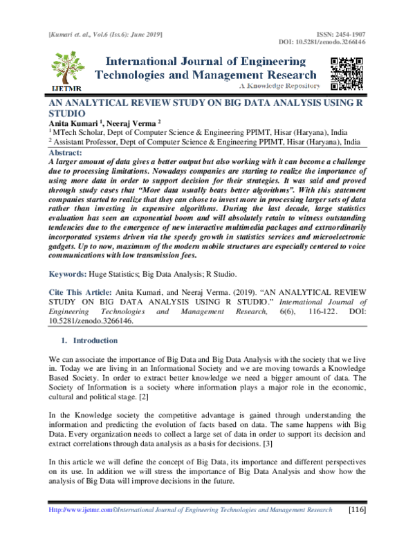 (PDF) AN ANALYTICAL REVIEW STUDY ON BIG DATA ANALYSIS USING R STUDIO