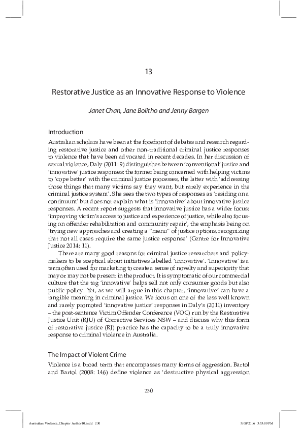 (PDF) Restorative Justice as an Innovative Response to Violence