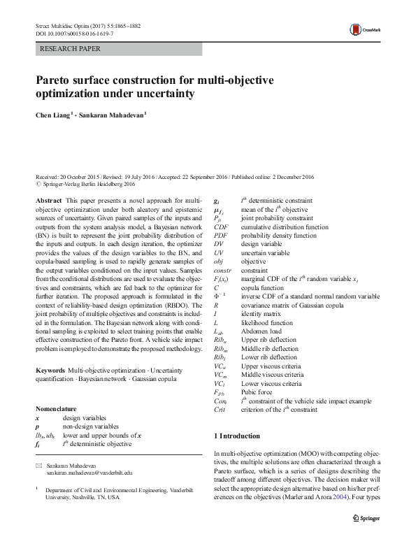 (PDF) Pareto surface construction for multi-objective optimization under uncertainty