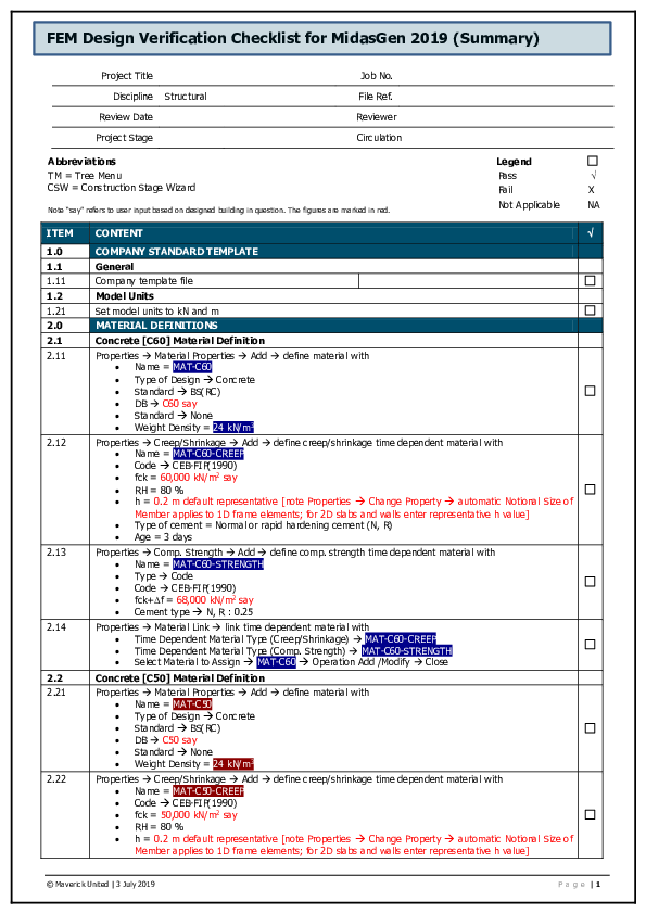 (PDF) Finite element method design verification checklist for MidasGen (summary).