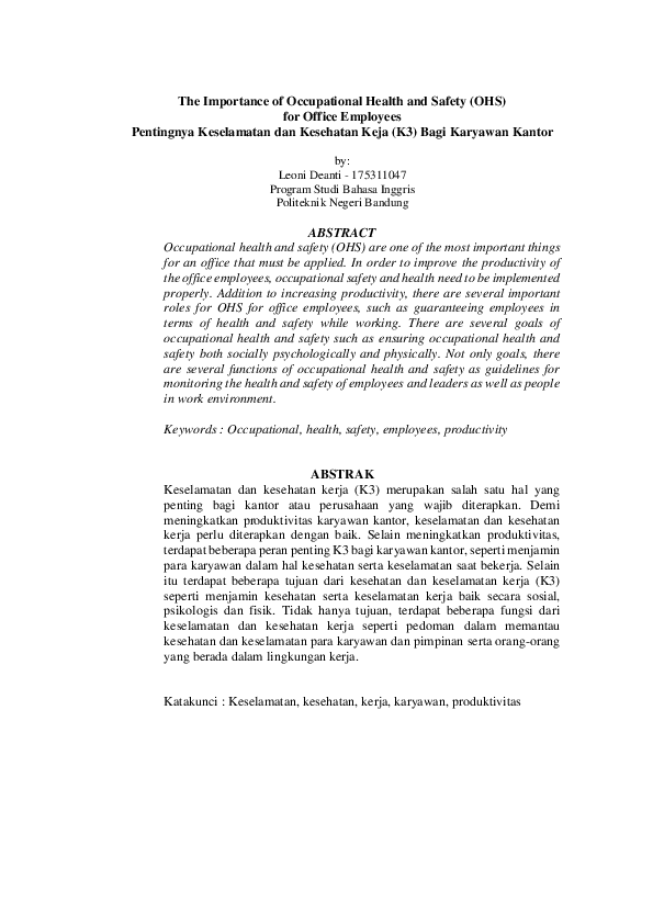 (DOC) The Importance of Occupational Health and Safety (OHS) for Office ...