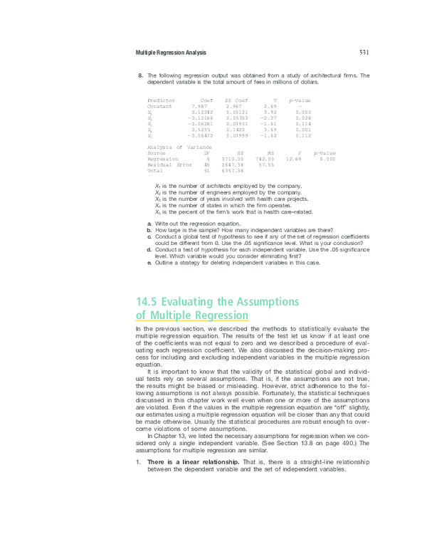 (PDF) Multiple Regression Analysis 14.5 Evaluating the Assumptions of ...