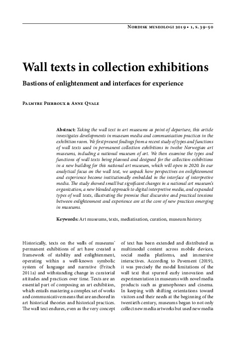 (PDF) Wall texts in collection exhibitions: Bastions of enlightenment ...