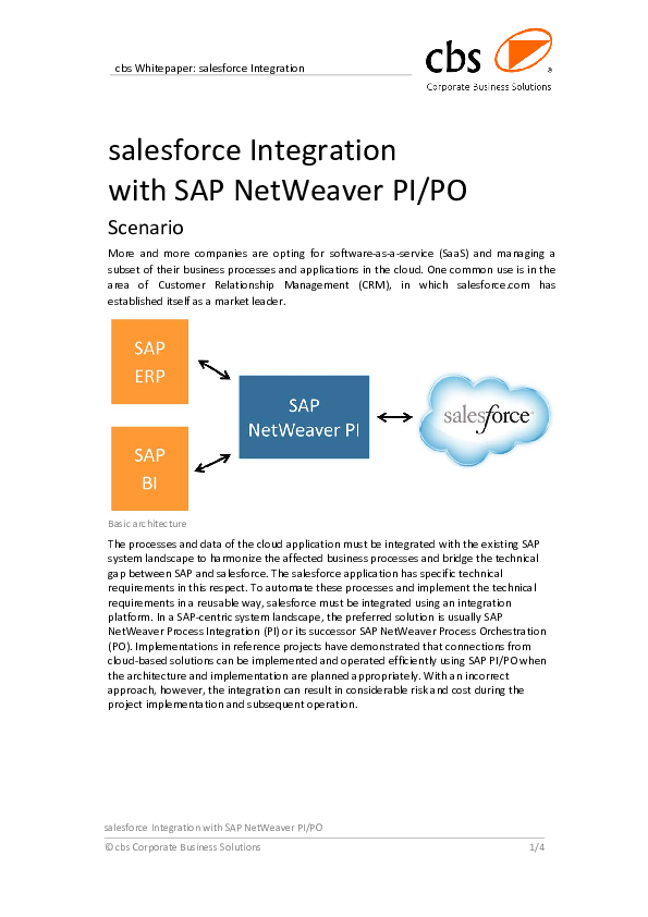 Pdf Cbs Whitepaper Salesforce Integration Salesforce Integration With Sap Netweaver Pi Po