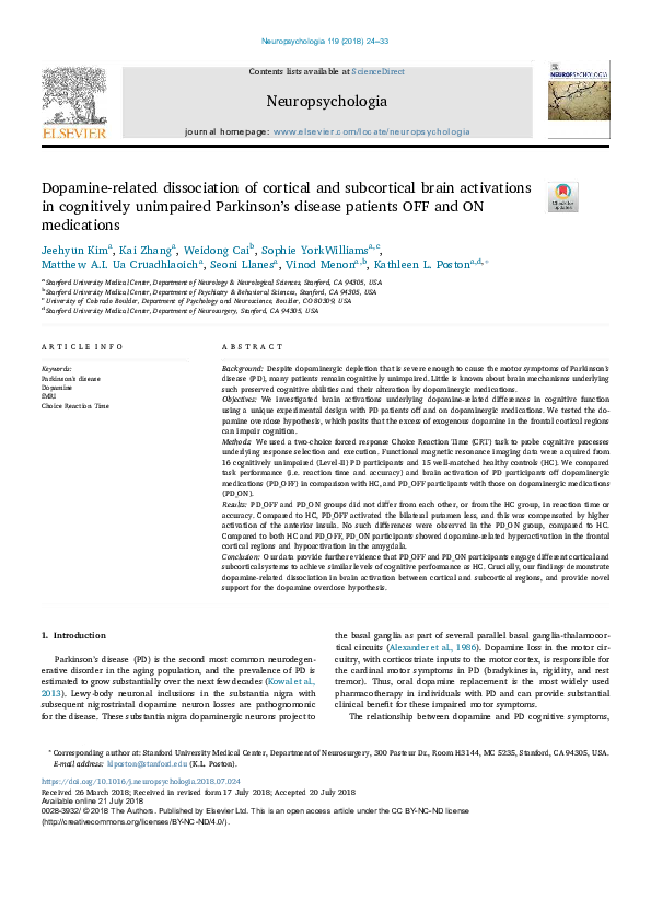 Pdf Dopamines Impact On Brain Activation In Pd