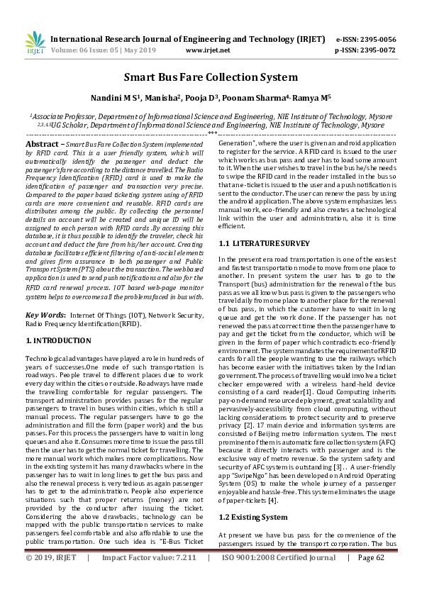 (PDF) IRJET- Smart Bus Fare Collection System