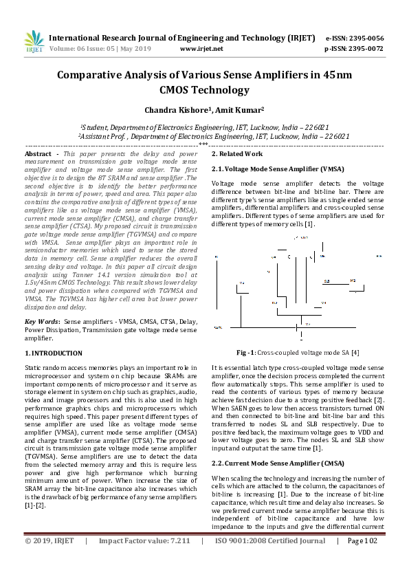 (PDF) IRJET- Comparative Analysis of Various Sense Amplifiers in 45nm CMOS Technology