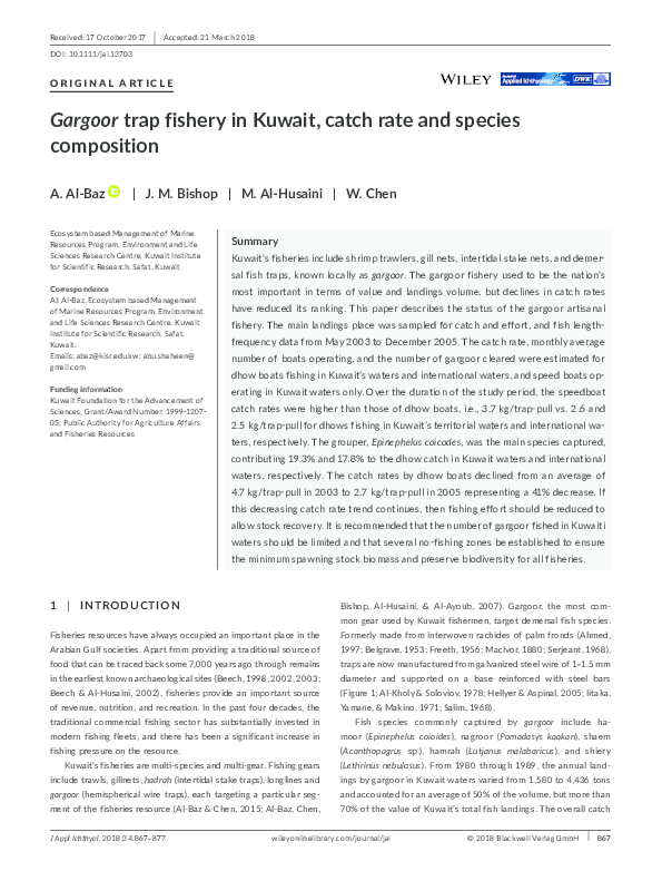 (PDF) Gargoor trap fishery in Kuwait, catch rate and species composition