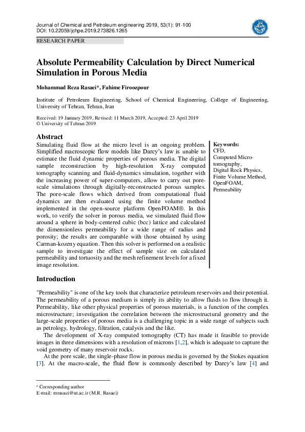 (PDF) Absolute Permeability Calculation by Direct Numerical Simulation ...