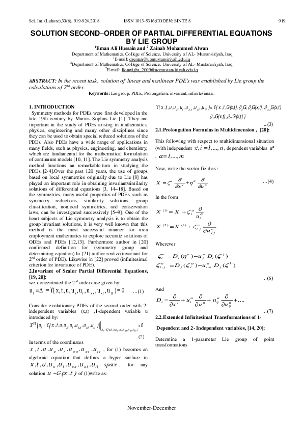 (PDF) SOLUTION SECOND-ORDER OF PARTIAL DIFFERENTIAL EQUATIONS BY LIE GROUP