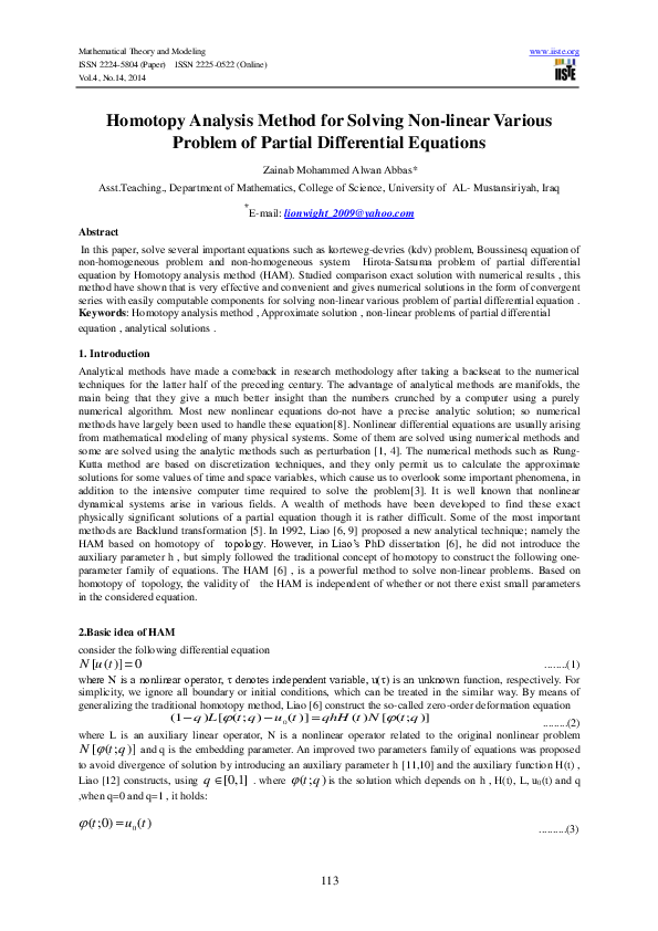 Pdf Homotopy Analysis Method For Solving Non Linear Various Problem