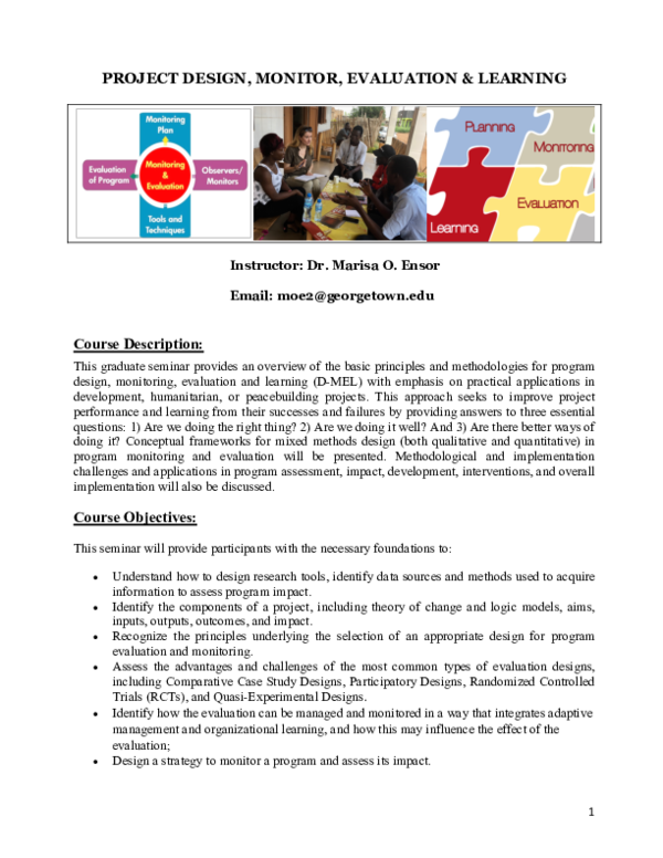 (PDF) PROJECT DESIGN, MONITOR, EVALUATION & LEARNING