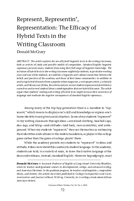 (PDF) Represent, Representin', Representation: The Efficacy of Hybrid ...