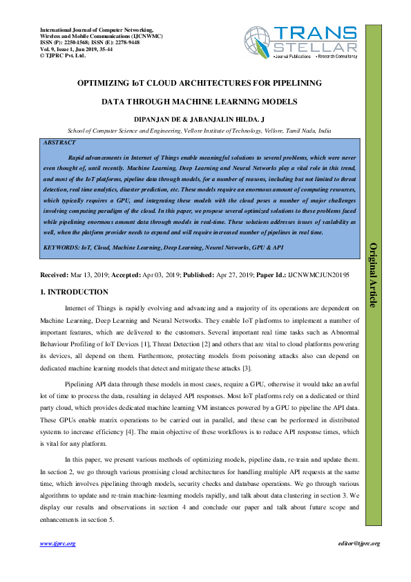 (PDF) OPTIMIZING IoT CLOUD ARCHITECTURES FOR PIPELINING DATA THROUGH ... (PDF) OPTIMIZING IoT CLOUD ARCHITECTURES FOR PIPELINING DATA THROUGH ...