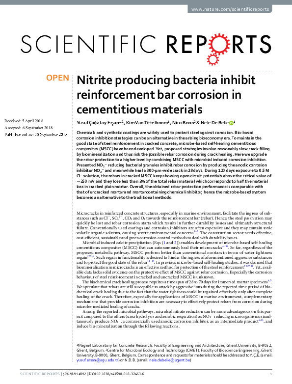 (PDF) Nitrite producing bacteria inhibit reinforcement bar corrosion in ...