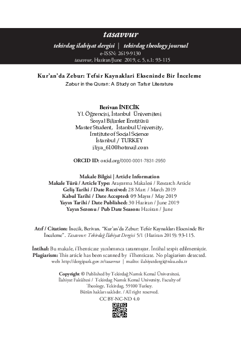 (PDF) Kur'an'da Zebur: Tefsir Kaynaklari Ekseninde Bir İnceleme = Zabur ...