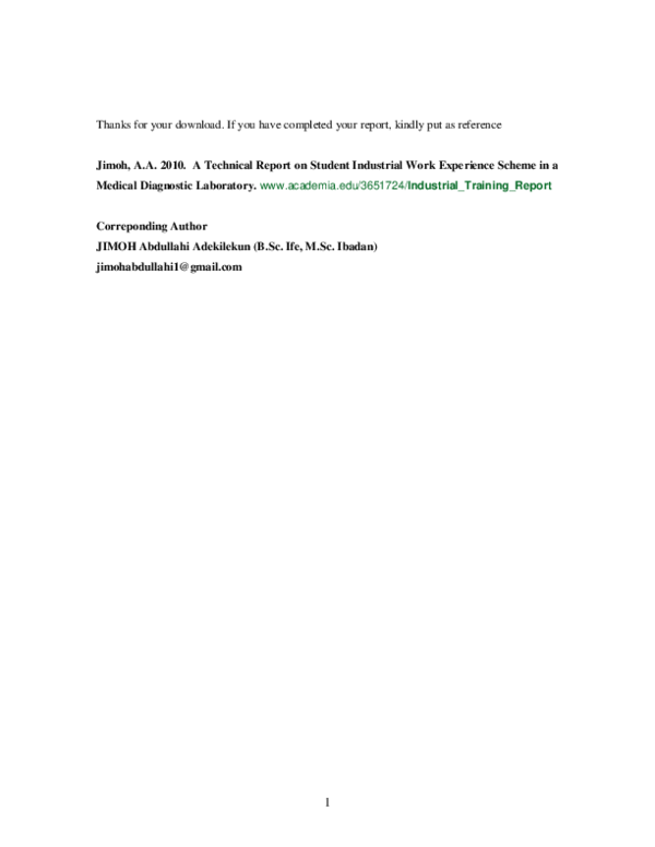 (DOC) Student Industrial Training Report | Henry C Otunuya - Academia.edu