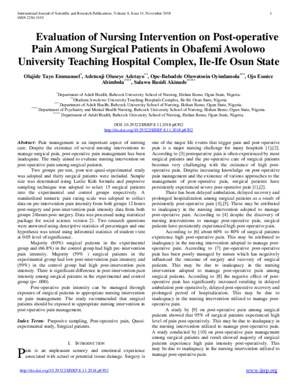 (PDF) Post operative pain article