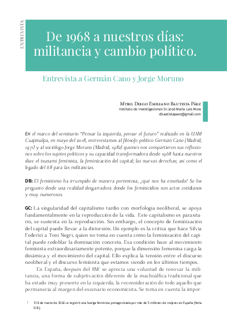 (PDF) De 1968 a nuestros días: militancia y cambio político. Entrevista ...