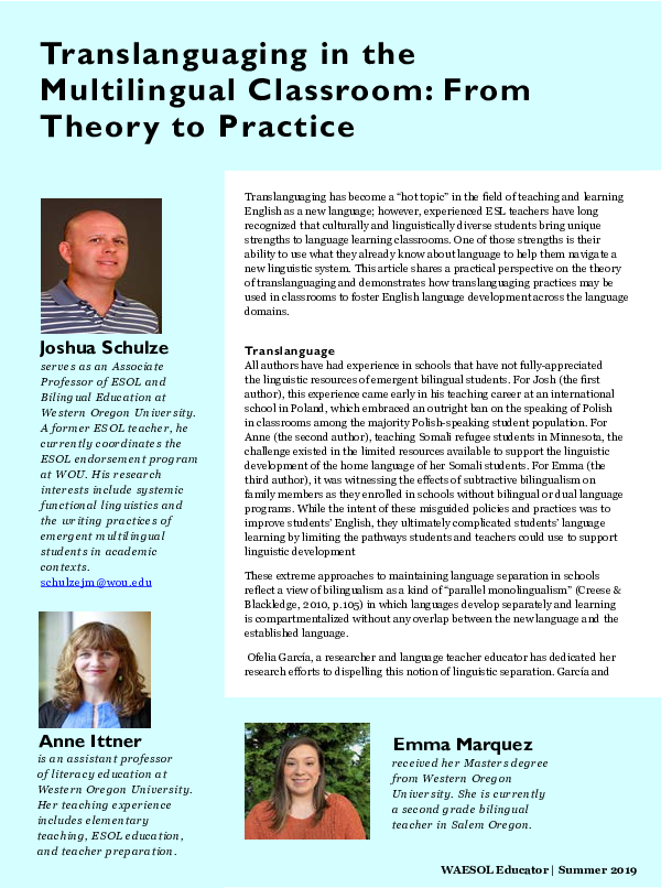 (PDF) Translanguaging in the Multilingual Classroom: From Theory to Practice