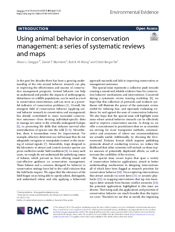 (PDF) Using animal behavior in conservation management: a series of ...