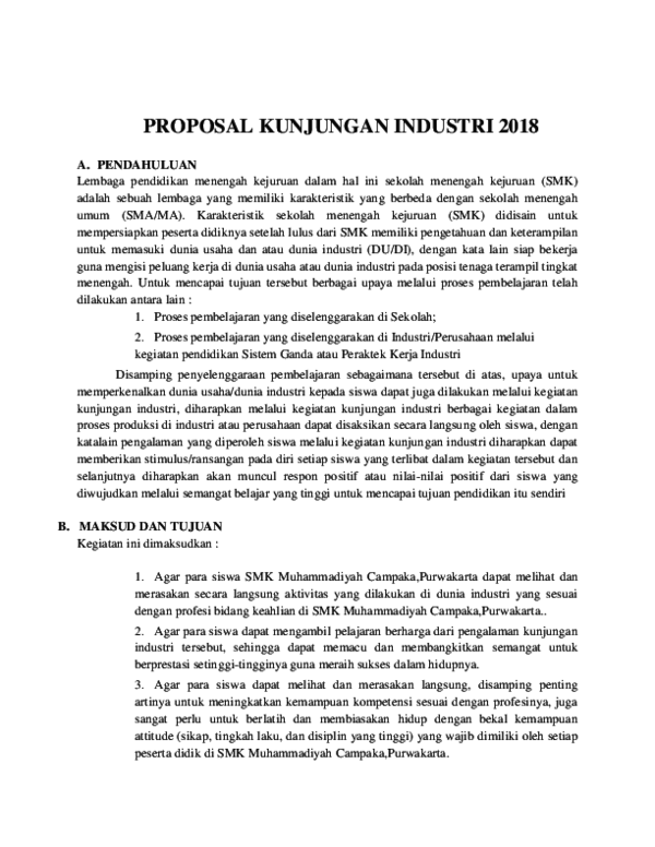 (DOC) PROPOSAL KUNJUNGAN INDUSTRI 2018