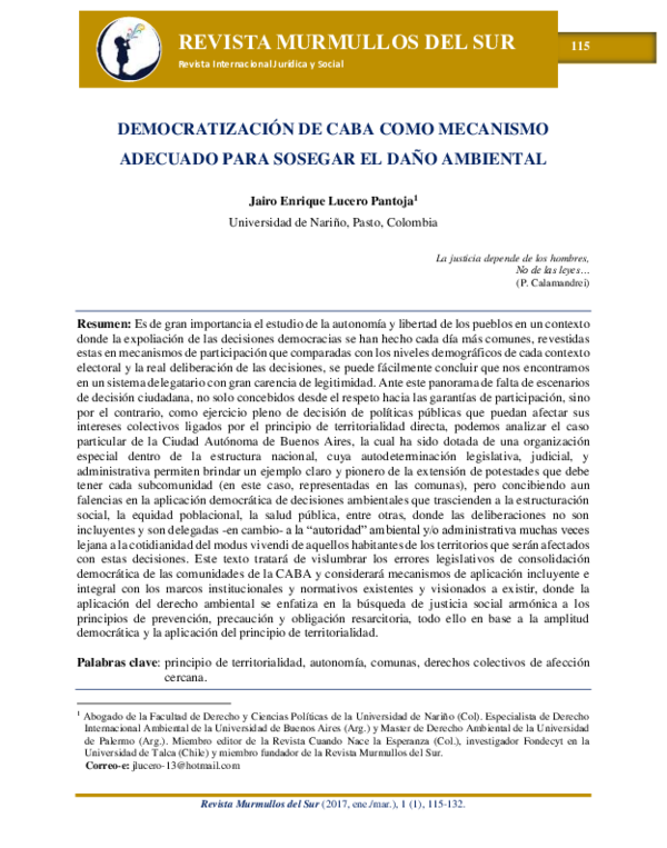 (PDF) DEMOCRATIZACIÓN DE CABA COMO MECANISMO ADECUADO PARA SOSEGAR EL ...