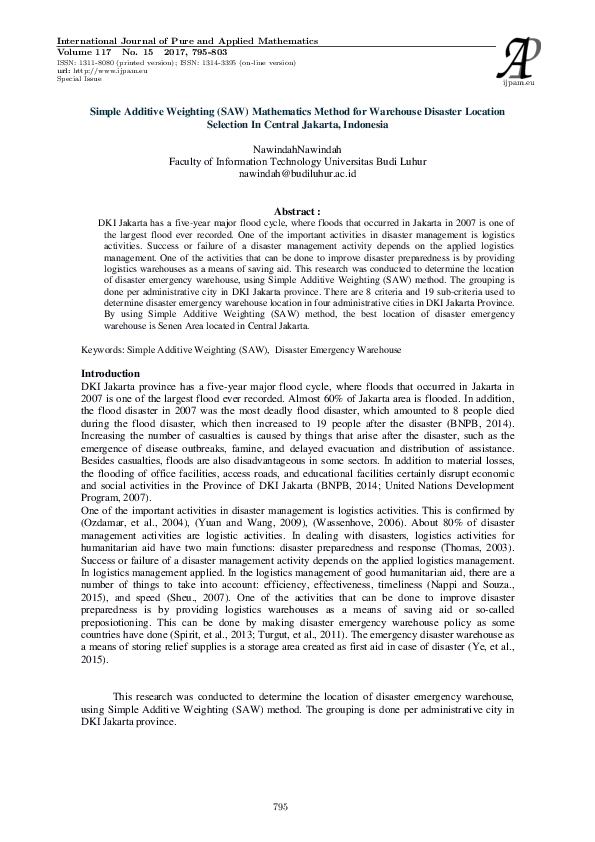 (PDF) Simple Additive Weighting (SAW) Mathematics Method for Warehouse ...