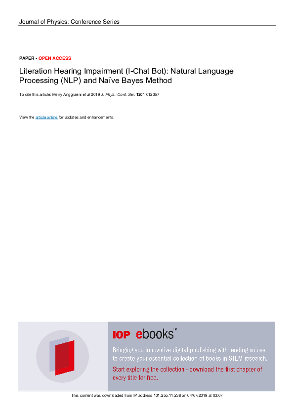 (PDF) Literation Hearing Impairment (I-Chat Bot): Natural Language Processing (NLP) and Naïve ...