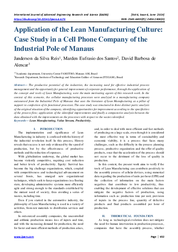(PDF) Application of the Lean Manufacturing Culture: Case Study in a ...