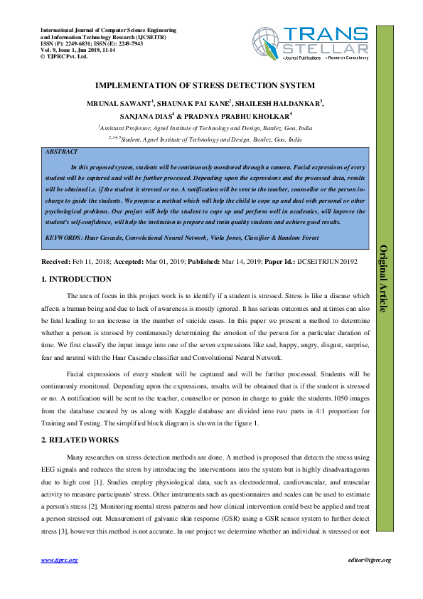 (PDF) IMPLEMENTATION OF STRESS DETECTION SYSTEM
