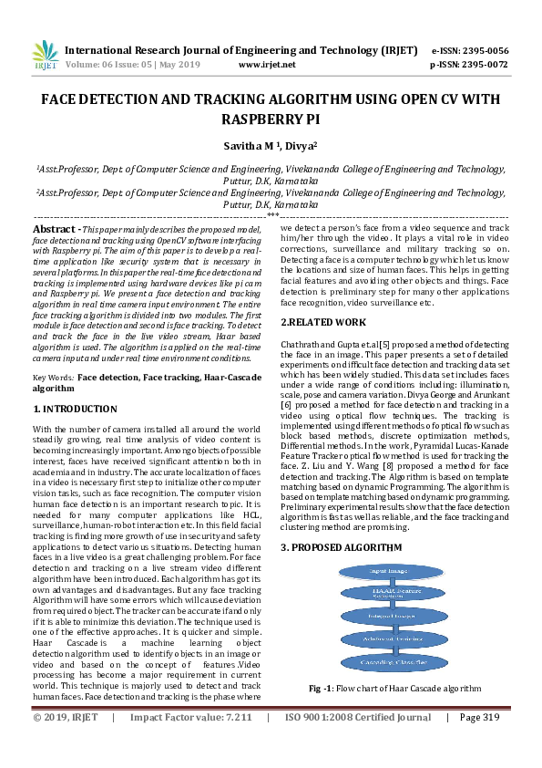 Pdf Irjet Face Detection And Tracking Algorithm Using Open Cv With 3539