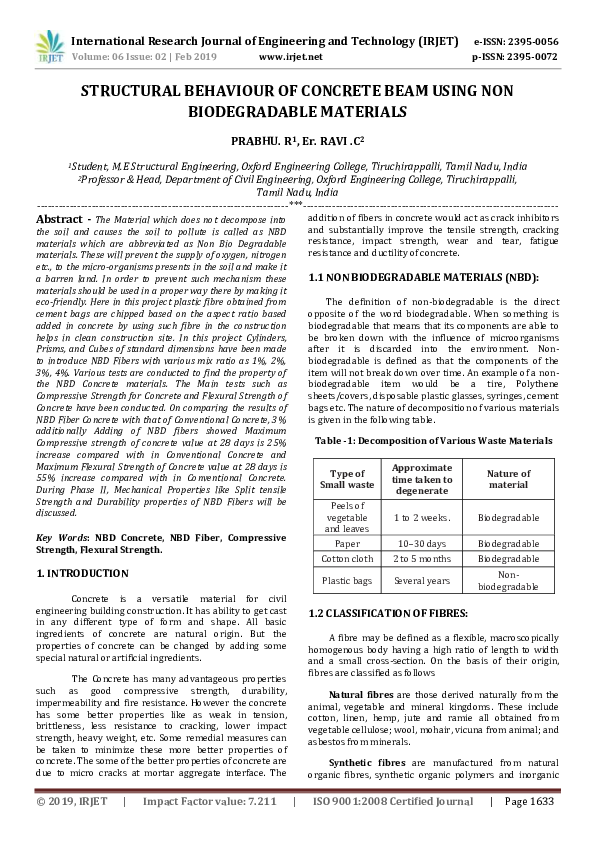 (PDF) STRUCTURAL BEHAVIOUR OF CONCRETE BEAM USING NON BIODEGRADABLE ...