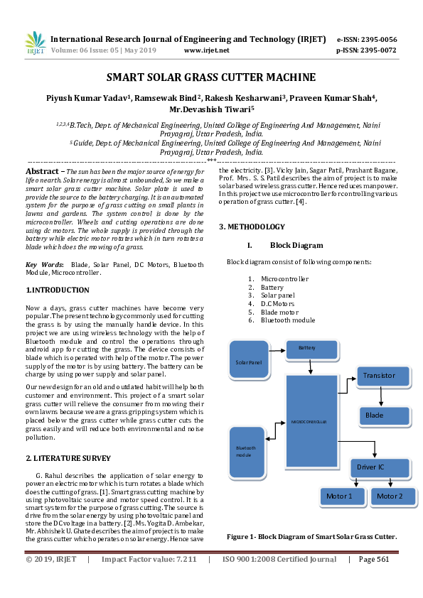 (PDF) IRJET- SMART SOLAR GRASS CUTTER MACHINE