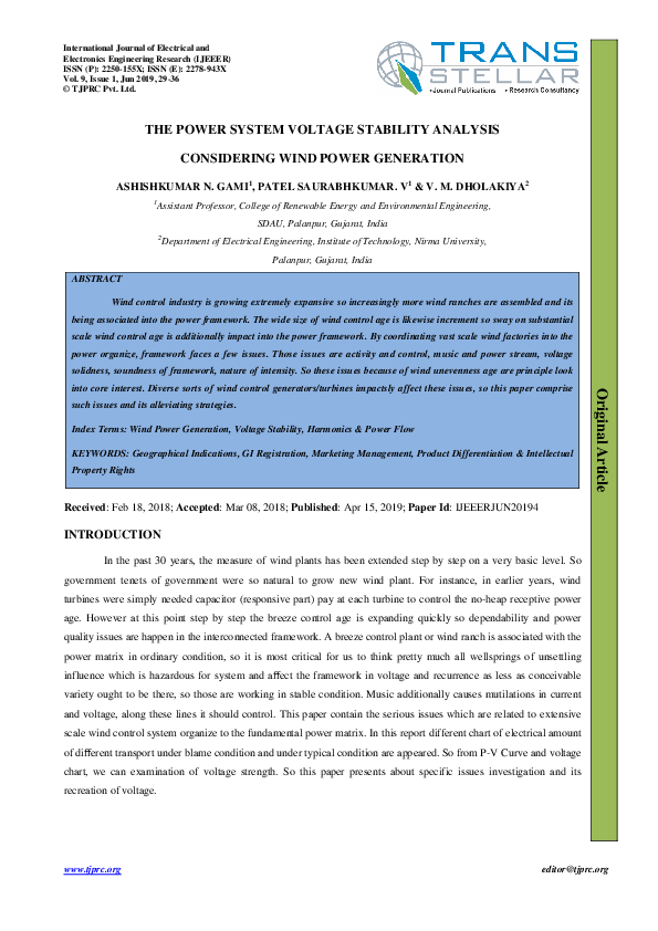 (PDF) THE POWER SYSTEM VOLTAGE STABILITY ANALYSIS CONSIDERING WIND ...