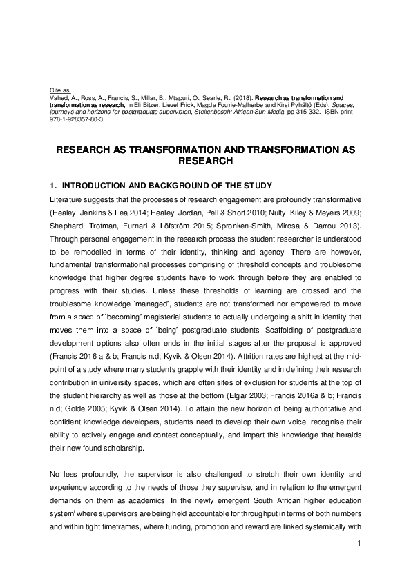 (PDF) Research as transformation and transformation as research