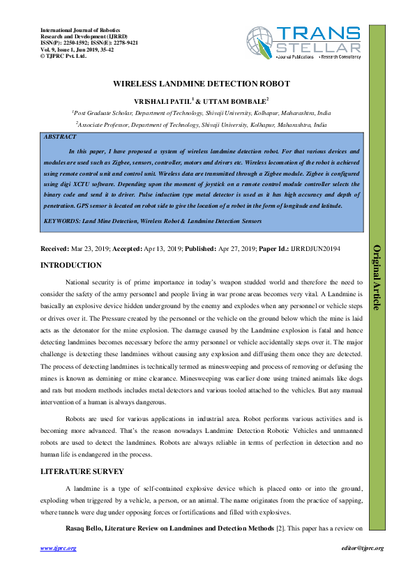 (PDF) WIRELESS LANDMINE DETECTION ROBOT (PDF) WIRELESS LANDMINE DETECTION ROBOT