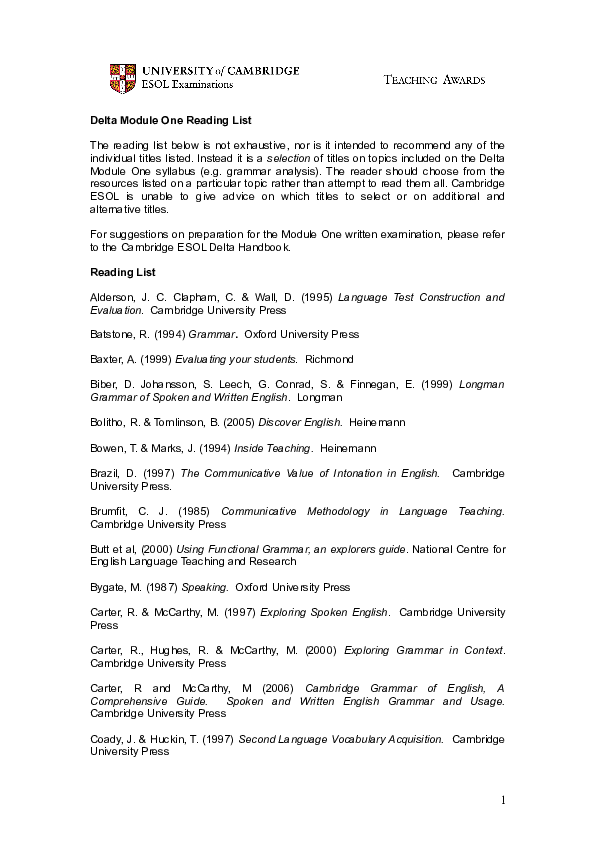(DOC) Delta Module One Reading List
