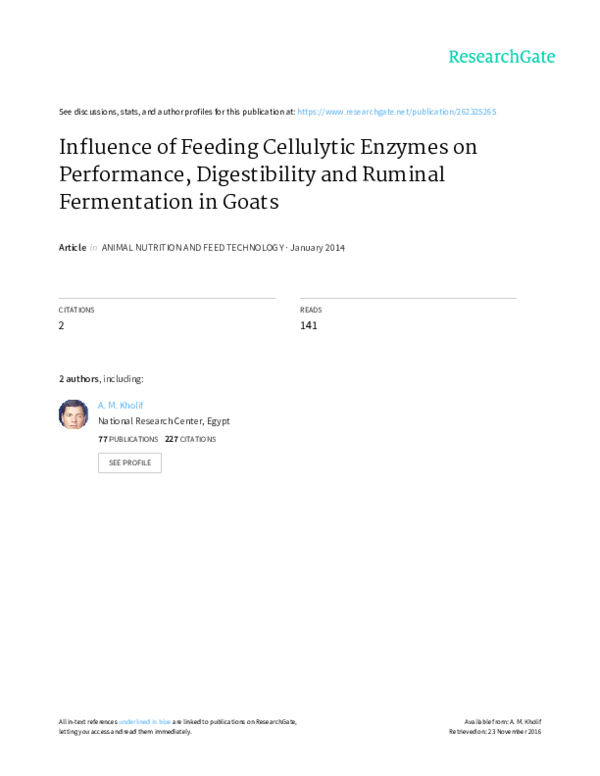 (PDF) Influence of Feeding Cellulytic Enzymes on Performance ...