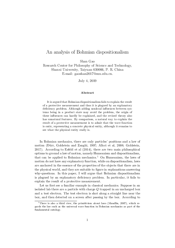 (PDF) An analysis of Bohmian dispositionalism
