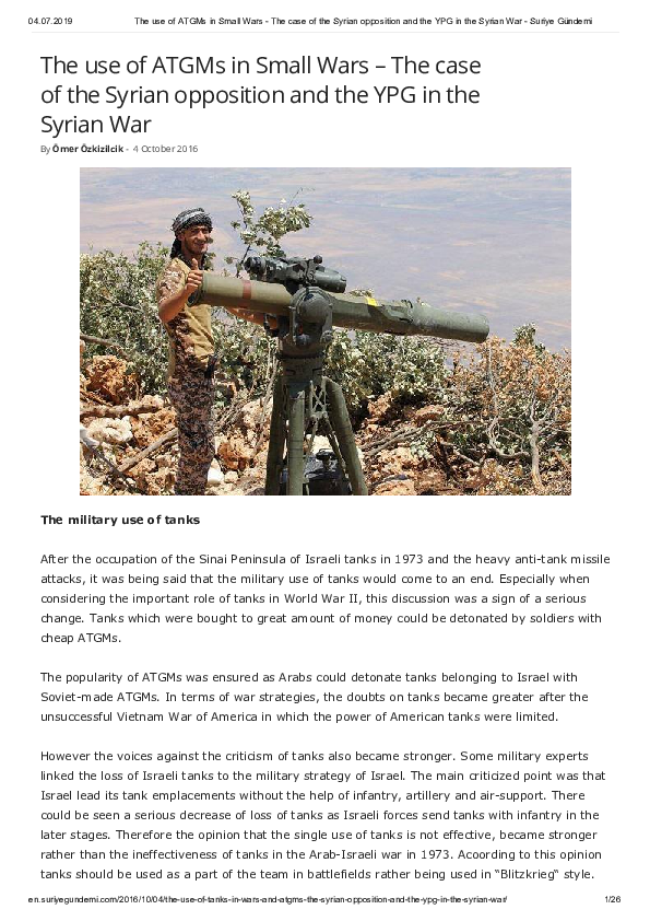 (PDF) The use of ATGMs in Small Wars - The case of the Syrian ...